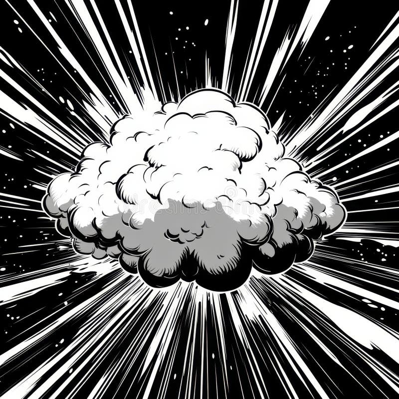 Black and White Comic Book Illustration Featuring a Cloud with Shooting ...