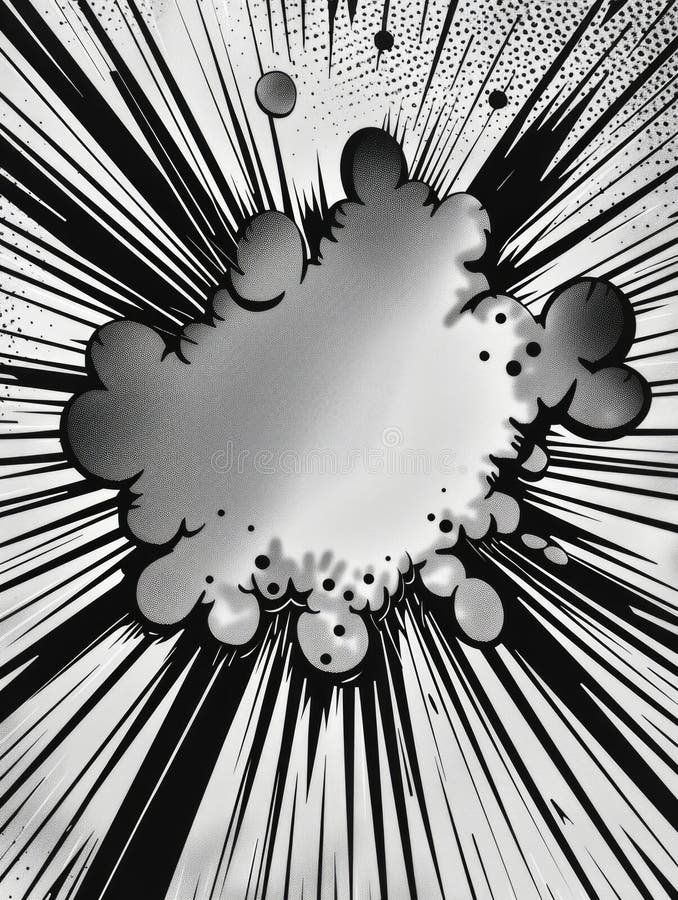 A Black and White Comic Book Style Drawing of a Large Explosion with a ...