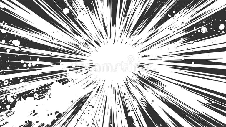 Black and White Comic Explosion Burst with Dynamic Lines and Splashes ...