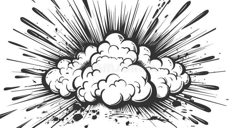 Black and White Comic Explosion Illustration with Dynamic Cloud Burst ...
