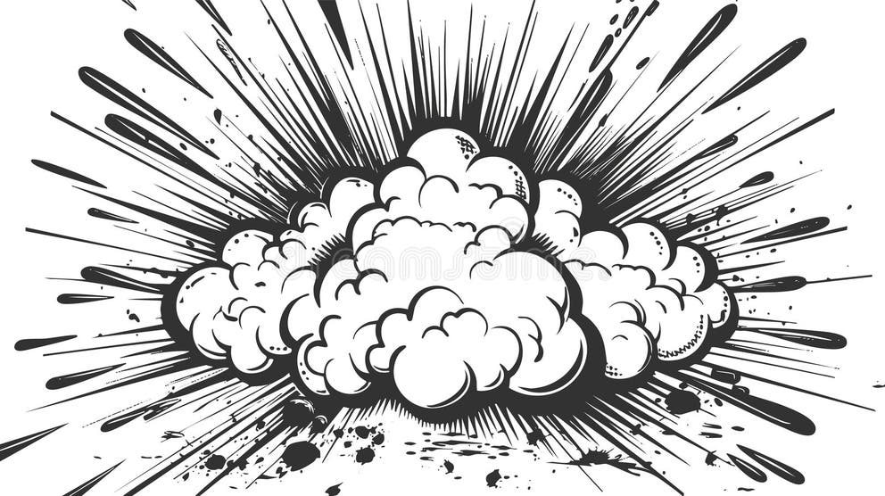 Black and White Comic Explosion Illustration with Dynamic Cloud Burst ...