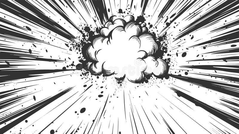 Black and White Comic Explosion Illustration with Dynamic Lines. Stock ...