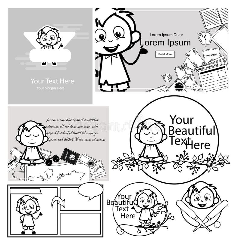 Black and White Comic Office Guy with Templates - Set of Concepts ...
