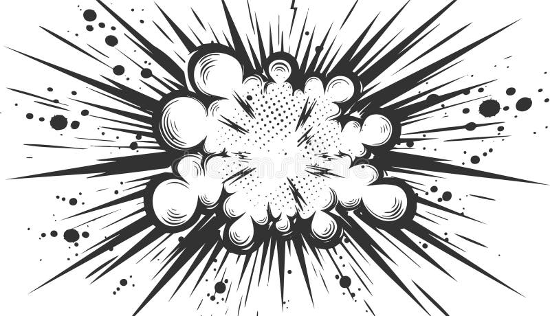 Black and White Comic-style Explosion Burst Graphic Illustration. Stock ...