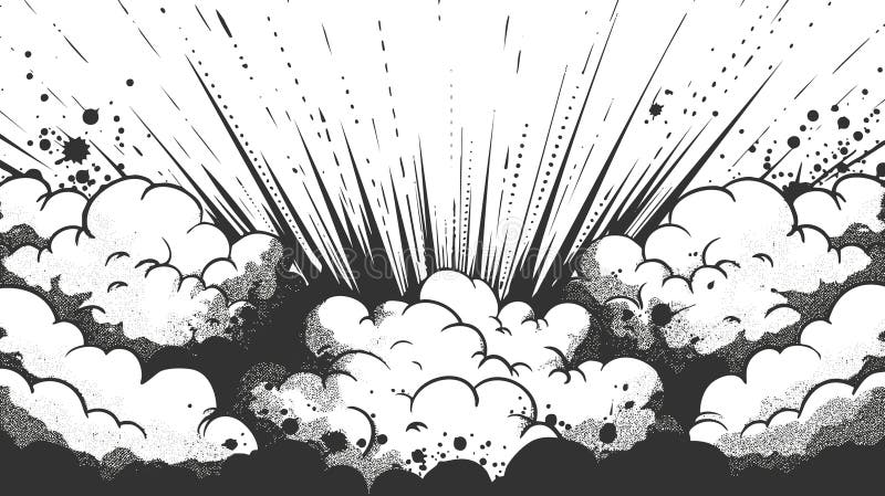 Black and White Comic-style Explosion with Clouds and Dynamic Lines ...