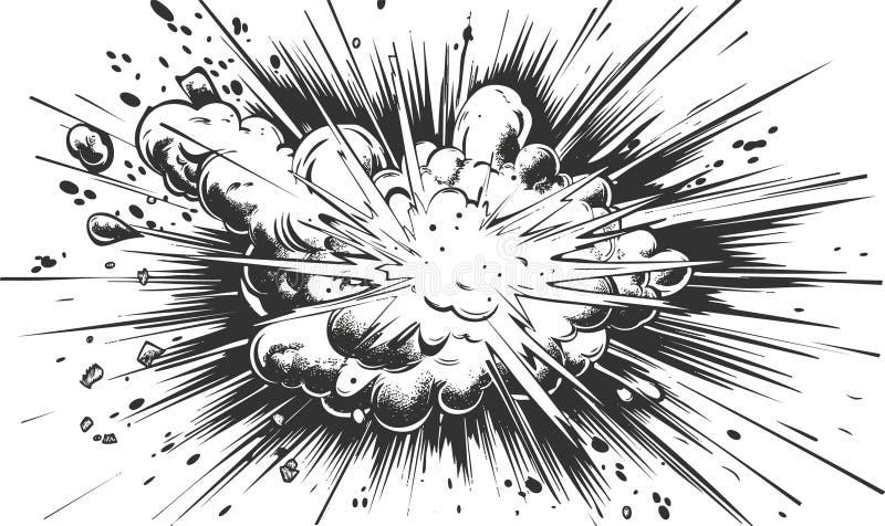 Black and White Comic-style Explosion with Dynamic Burst Lines. Stock ...