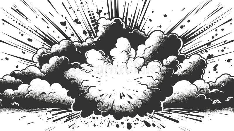 Black and White Comic-style Explosion with Dynamic Clouds and Bursts ...