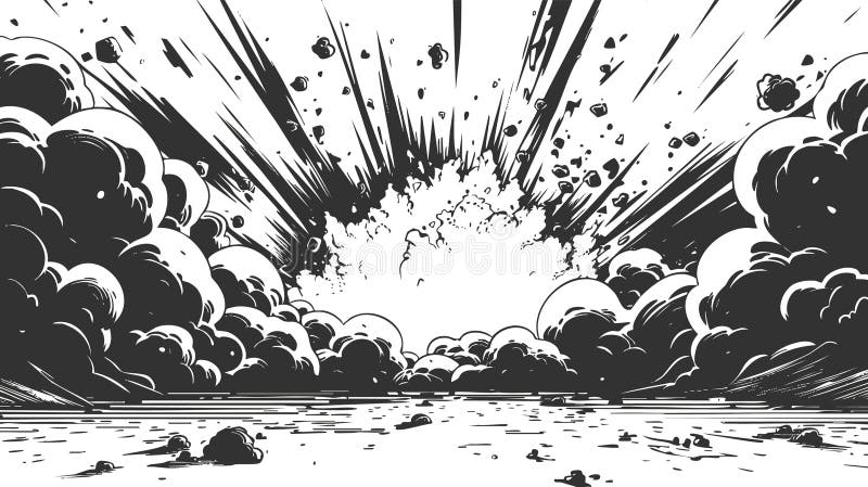 Black and White Comic-style Explosion with Dynamic Clouds and Impact ...
