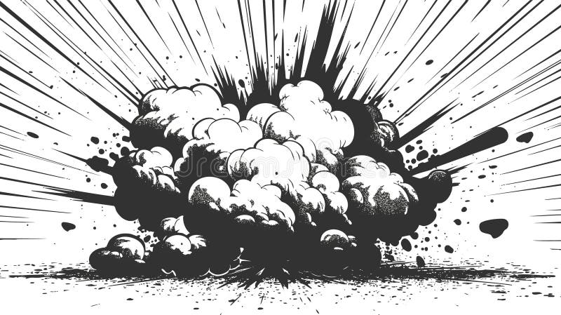 Black and White Comic-style Explosion with Dynamic Smoke Clouds. Stock ...
