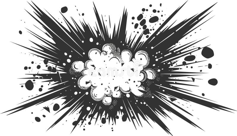 Black and White Comic-style Explosion Graphic Illustration with Dynamic ...