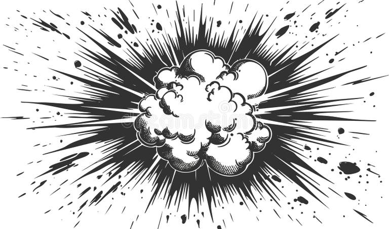 Black and White Comic-style Explosion Illustration with Dynamic Burst ...