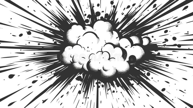 Black and White Comic-style Explosion Illustration with Dynamic Cloud ...