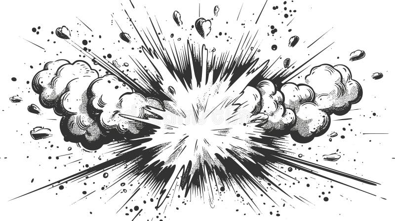 Black and White Comic-style Explosion Illustration with Dynamic Lines ...