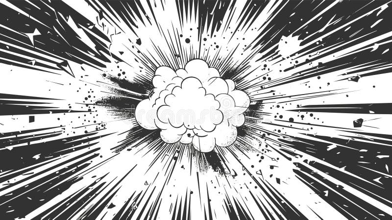 Black and White Comic-style Explosion Illustration with Dynamic Lines ...