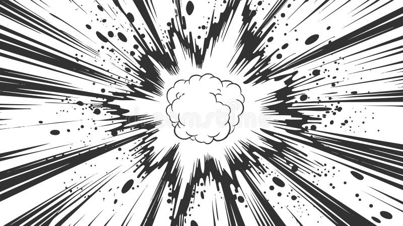 Black and White Comic-style Explosion Illustration with Dynamic Lines ...