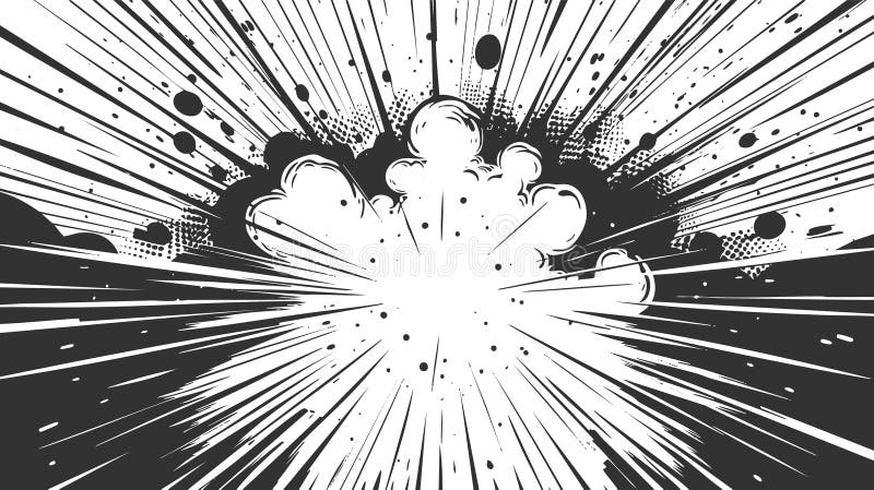 Black and White Comic-style Explosion Illustration with Dynamic Lines ...