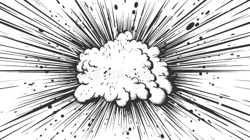 Black and White Comic-style Explosion Illustration with Dynamic Radial ...