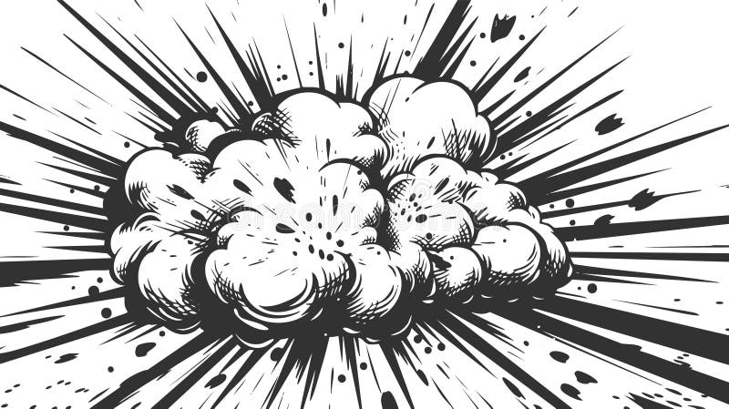 Black and White Comic-style Explosion Illustration with Dynamic Smoke ...