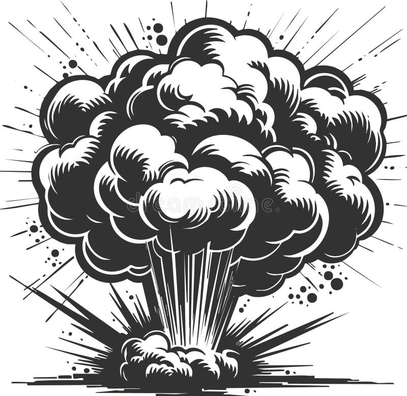 Black and White Comic-style Explosion Illustration with Dynamic Smoke ...