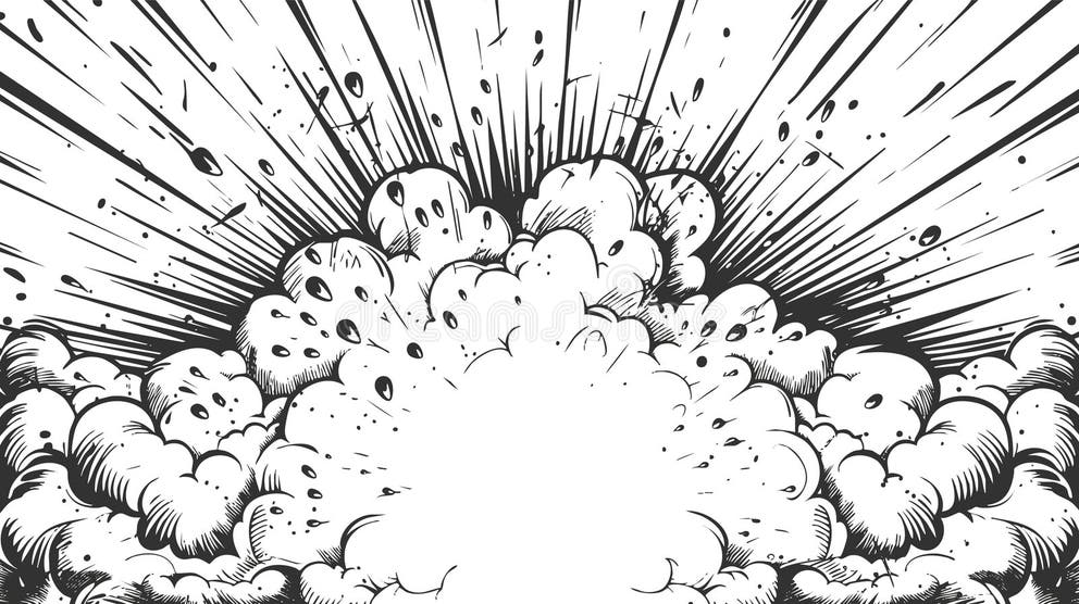 Black and White Comic-style Explosion Illustration with Dynamic Smoke ...