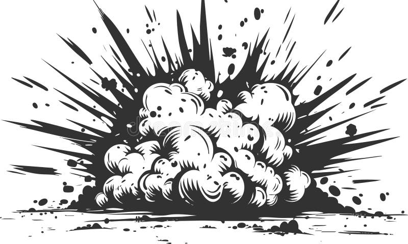 Black and White Comic-style Explosion Illustration with Dynamic Smoke ...