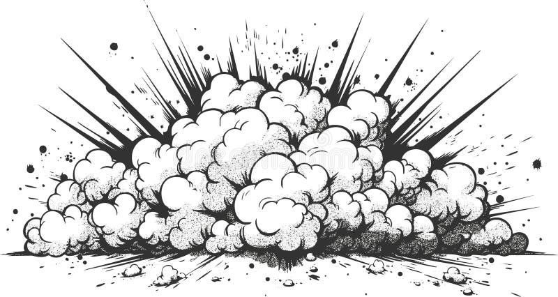 Black and White Comic-style Explosion with Smoke Clouds and Dynamic ...