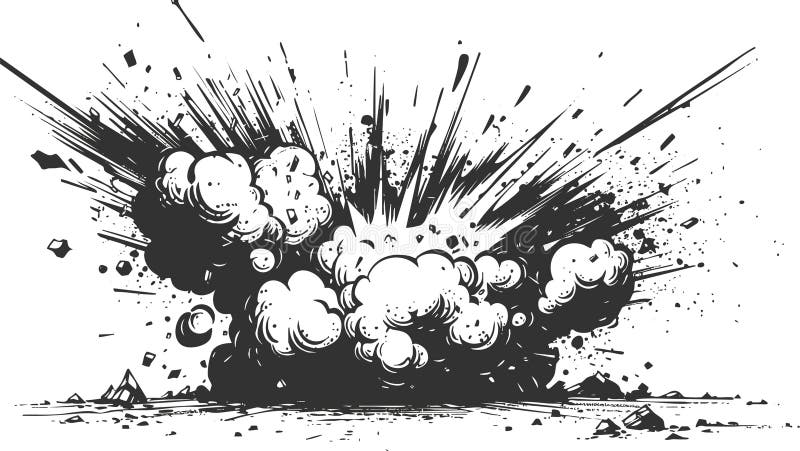 Black and White Comic-style Illustration of a Dramatic Explosion. Stock ...