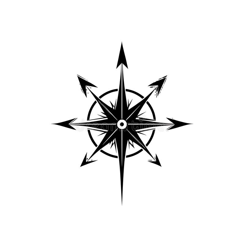 Black and White Compass with Eight Directions and Arrows Stock ...
