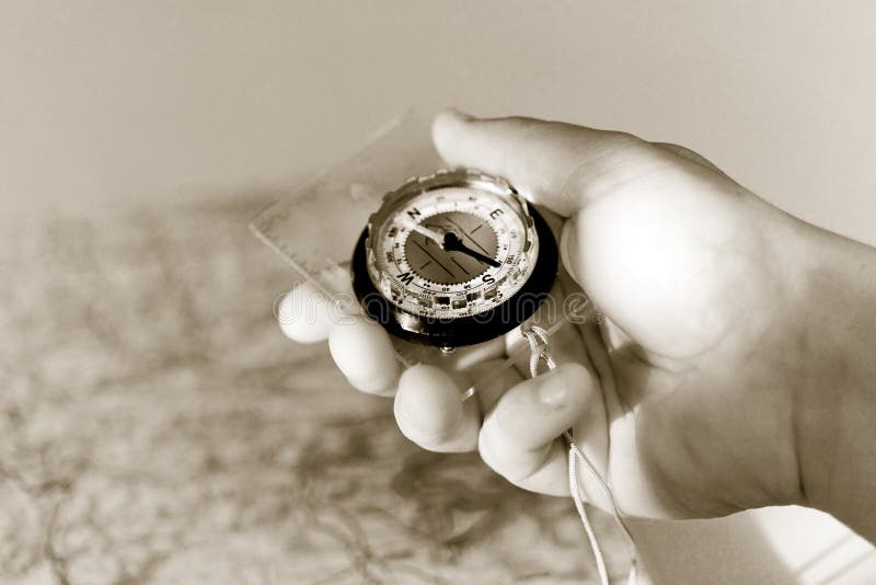 Black & White Compass in Hand Stock Image - Image of travel, compass ...