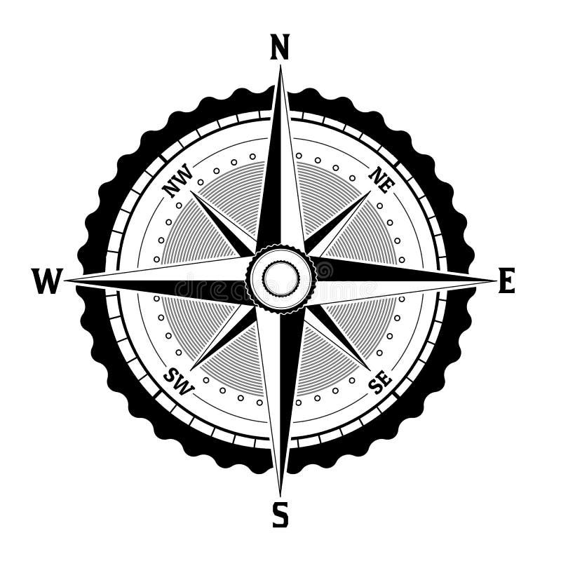 Compass. Icon Black And White. Vector Stock Vector - Illustration of ...