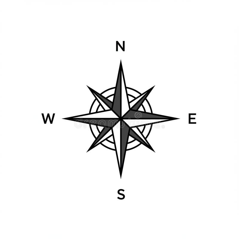 Black and White Compass Rose with Eight Points in a Star-like Design ...