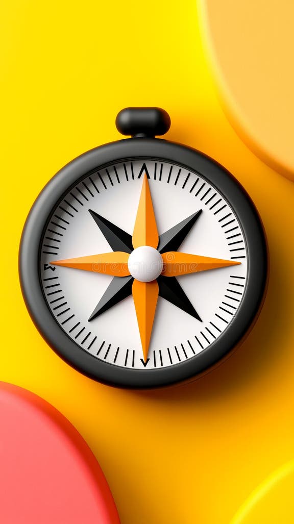 A Black and Orange Compass on a Yellow Background Stock Illustration ...