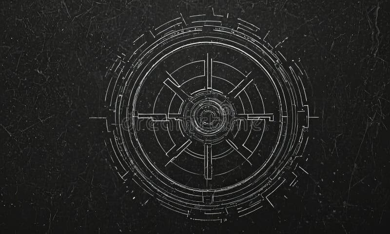 Black and White Complex, Abstract Design Resembling Wheel or Compass ...