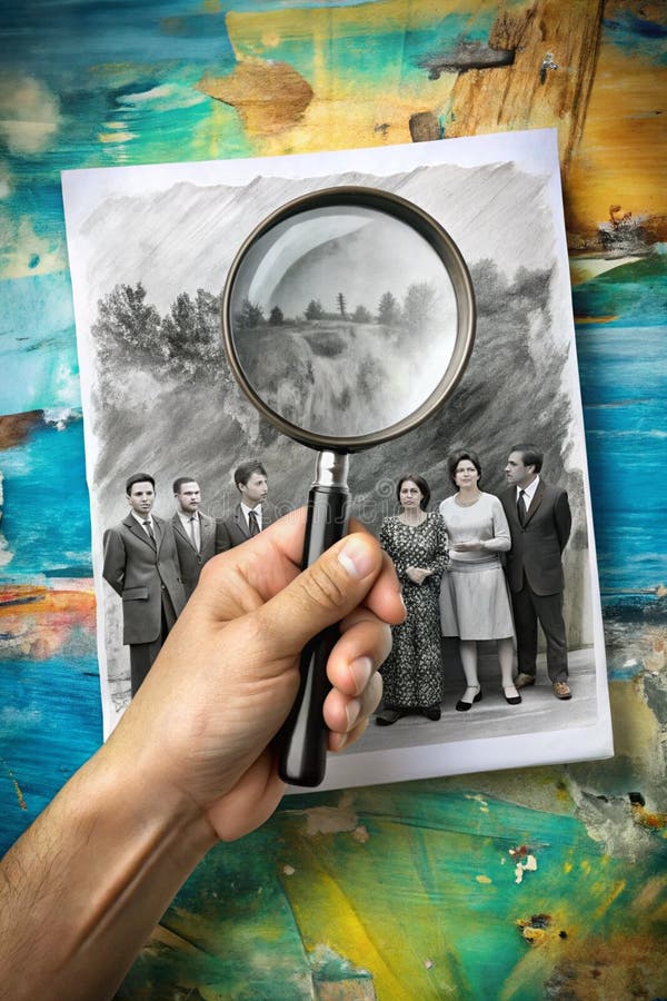 Composite Collage Picture of Black and White Colors Arms Hold Magnifier ...