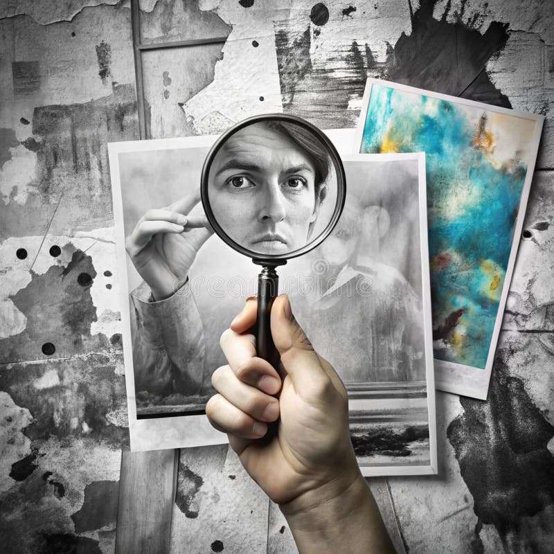 Composite Collage Picture of Black and White Colors Arms Hold Magnifier ...