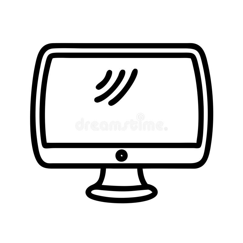A Black and White Computer Monitor Icon on a White Background Stock Illustration - Illustration ...