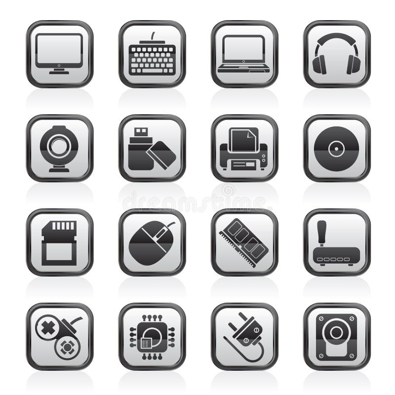 Computer Peripherals and Accessories Icons Stock Vector - Illustration ...