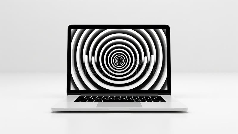 Hypnotic Spiral Design: Black and White Laptop with Surrealistic Vibes ...