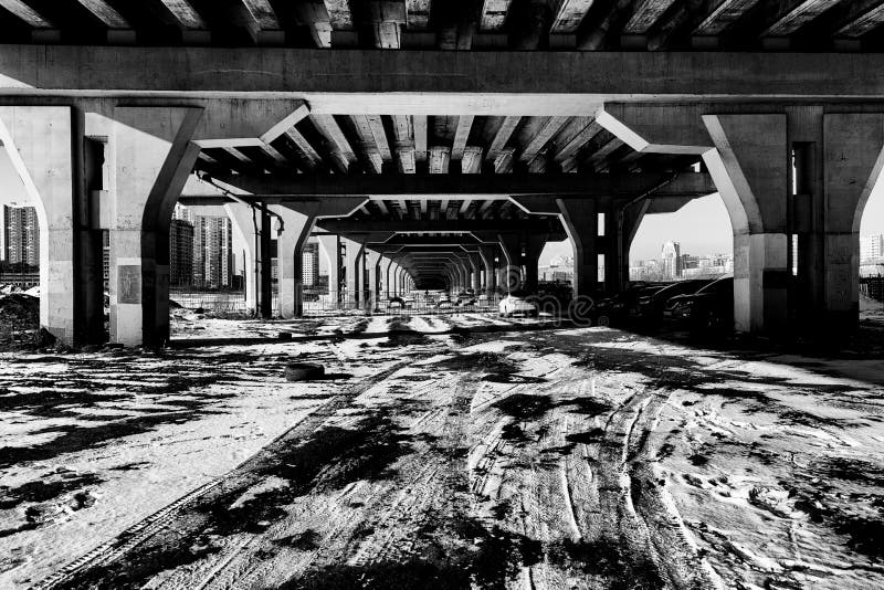 Black and White Concept of the Space Under the Bridge Stock Photo ...