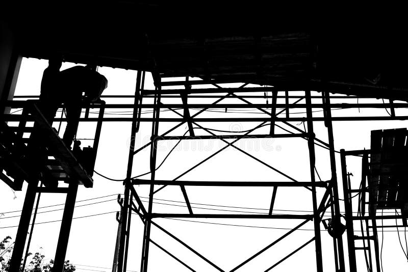 Black And White Silhouette Of Construction Workers Stock Photo - Image ...
