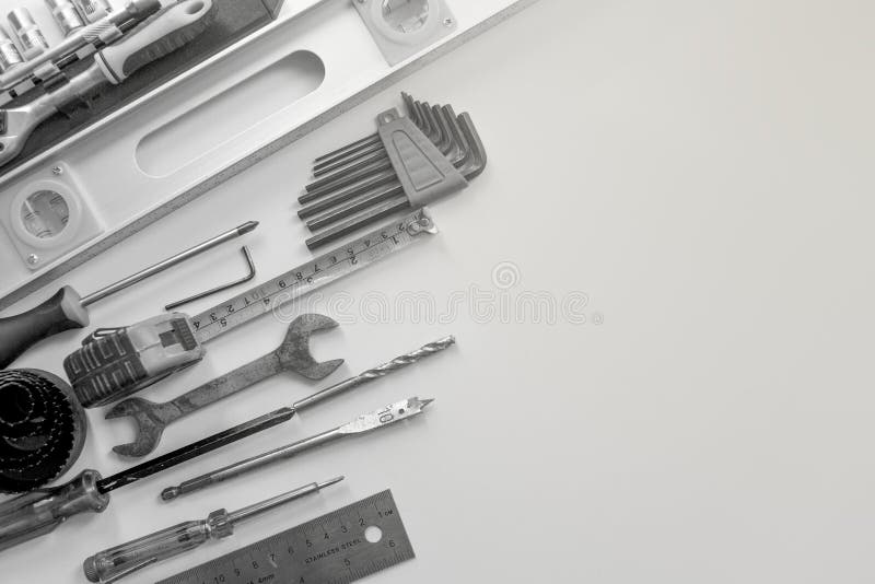 Black and White Construction Tools Stock Photo - Image of technician ...