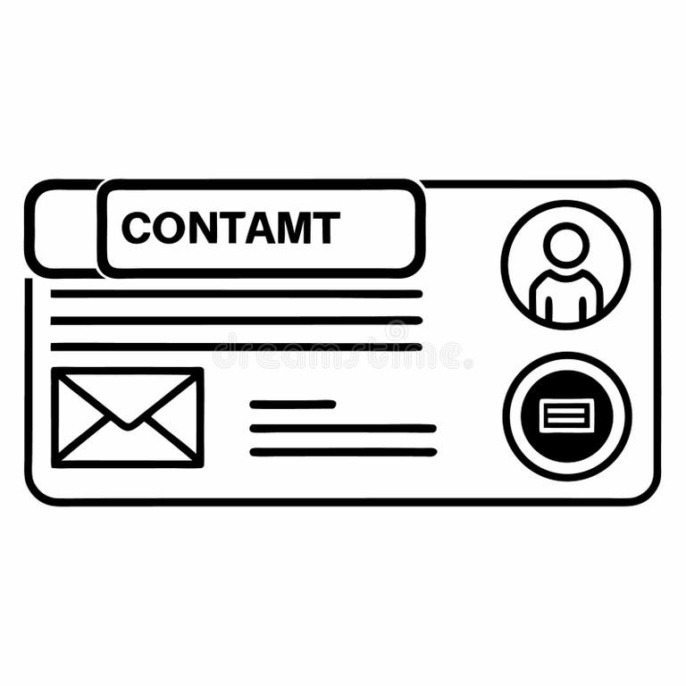 Contact Information Card with Person Email and Menu Icons in Black and ...