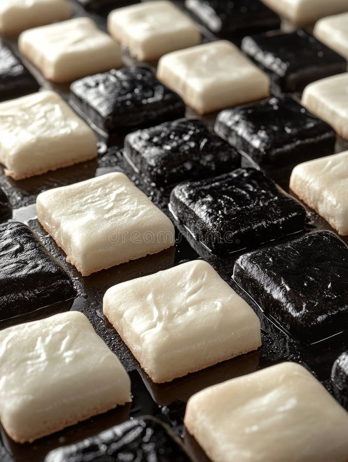 Black and White Cookies Arranged in a Grid Pattern. Stock Image - Image ...