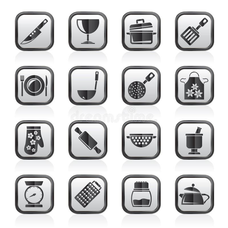 Black an White Cooking Equipment Icons Stock Vector - Illustration of ...