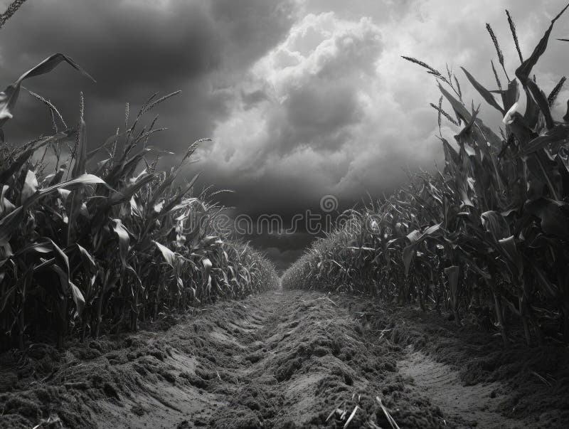 Black and White Corn Field stock image. Image of monochrome - 380328451