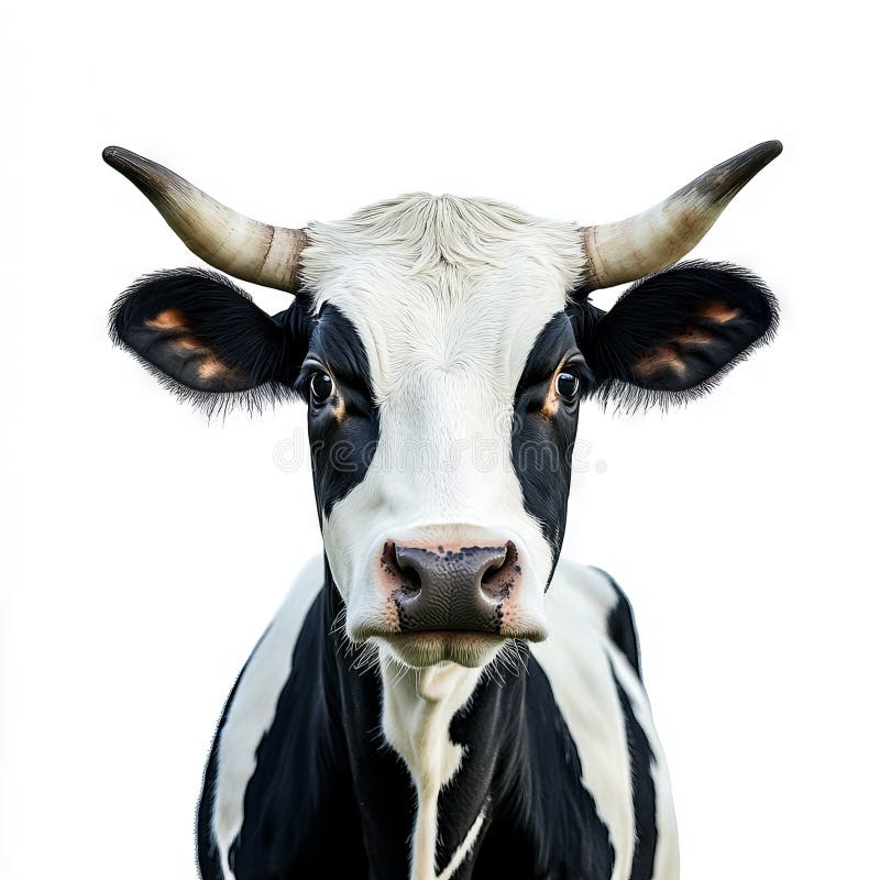 A Black and White Cow with Horns Looking at the Camera Stock Photo ...