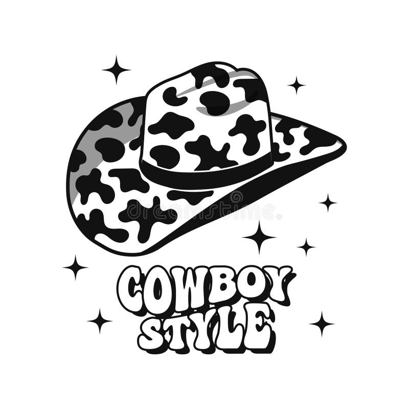 Black and White Cowboy Hat with Cow Print. Western Cowboy Hat and ...