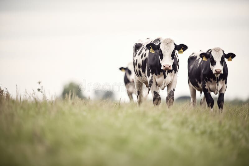 Black and White Cows Walking Single File on Grass Stock Illustration - Illustration of bovine ...
