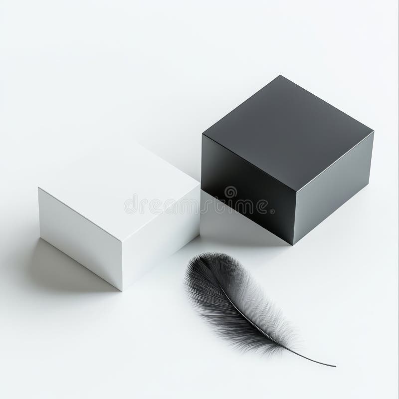 Black and White Cube with Black Feather. 3d Vector Illustration Stock ...