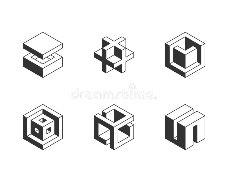 Black and White Cube Logo, Geometric Vector Design. Set Box Logotype Company, Trendy Techno ...